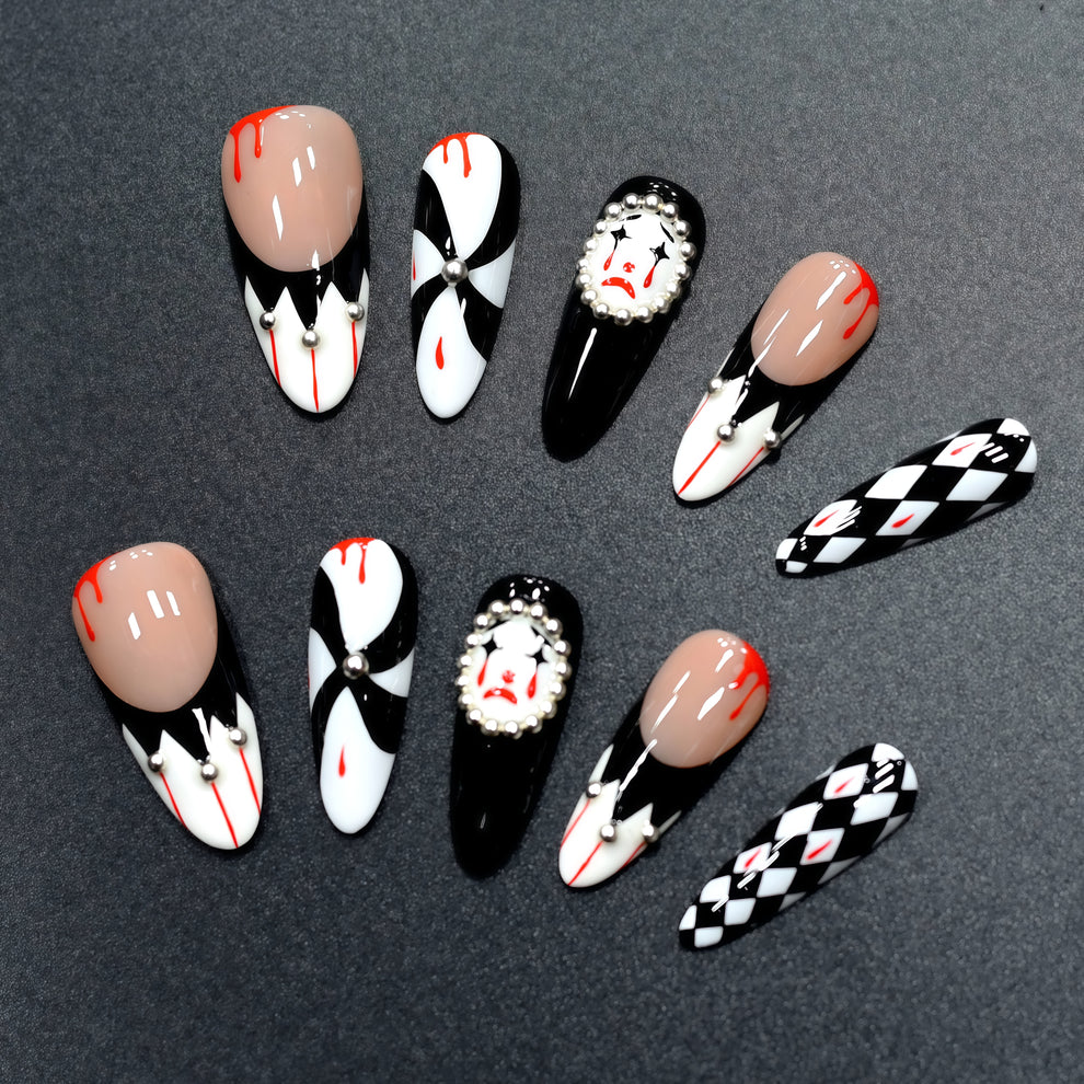 Carnival of Shadows Halloween Press-On Nails | Gothic Harlequin Design ...